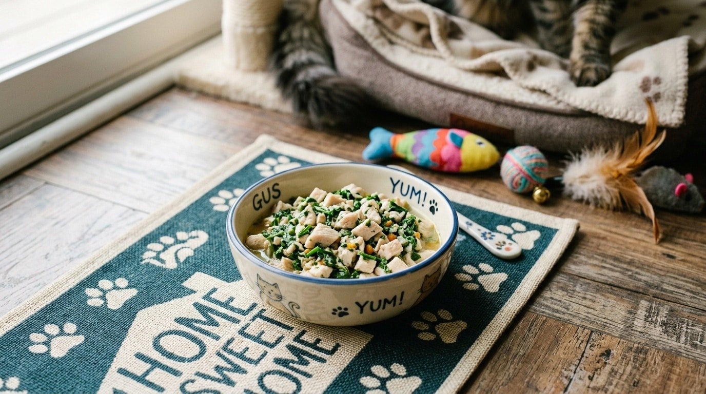 Diabetic-Friendly Chicken & Spinach Cat Meal Recipe - Hearts Of Pets